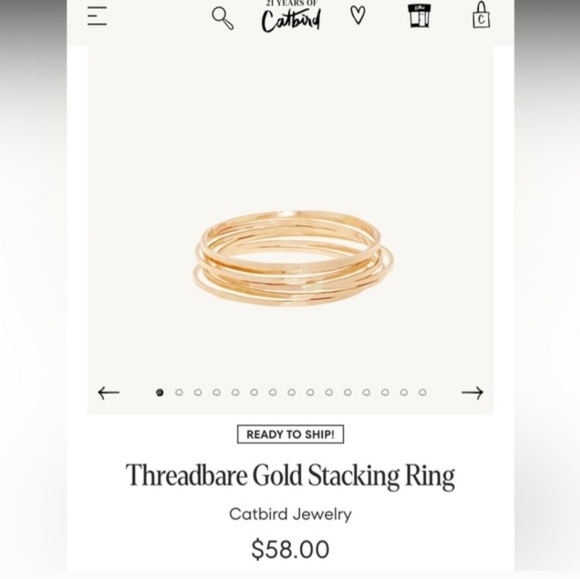 Catbird | Jewelry | Catbird Threadbare 4k Stacking Ring Size 75 | Poshmark